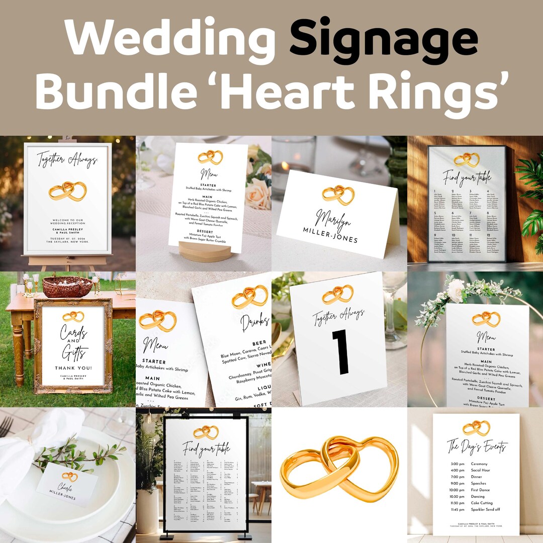 Wedding Signage Bundle / Editable Printable Templates / Design: HEART ...