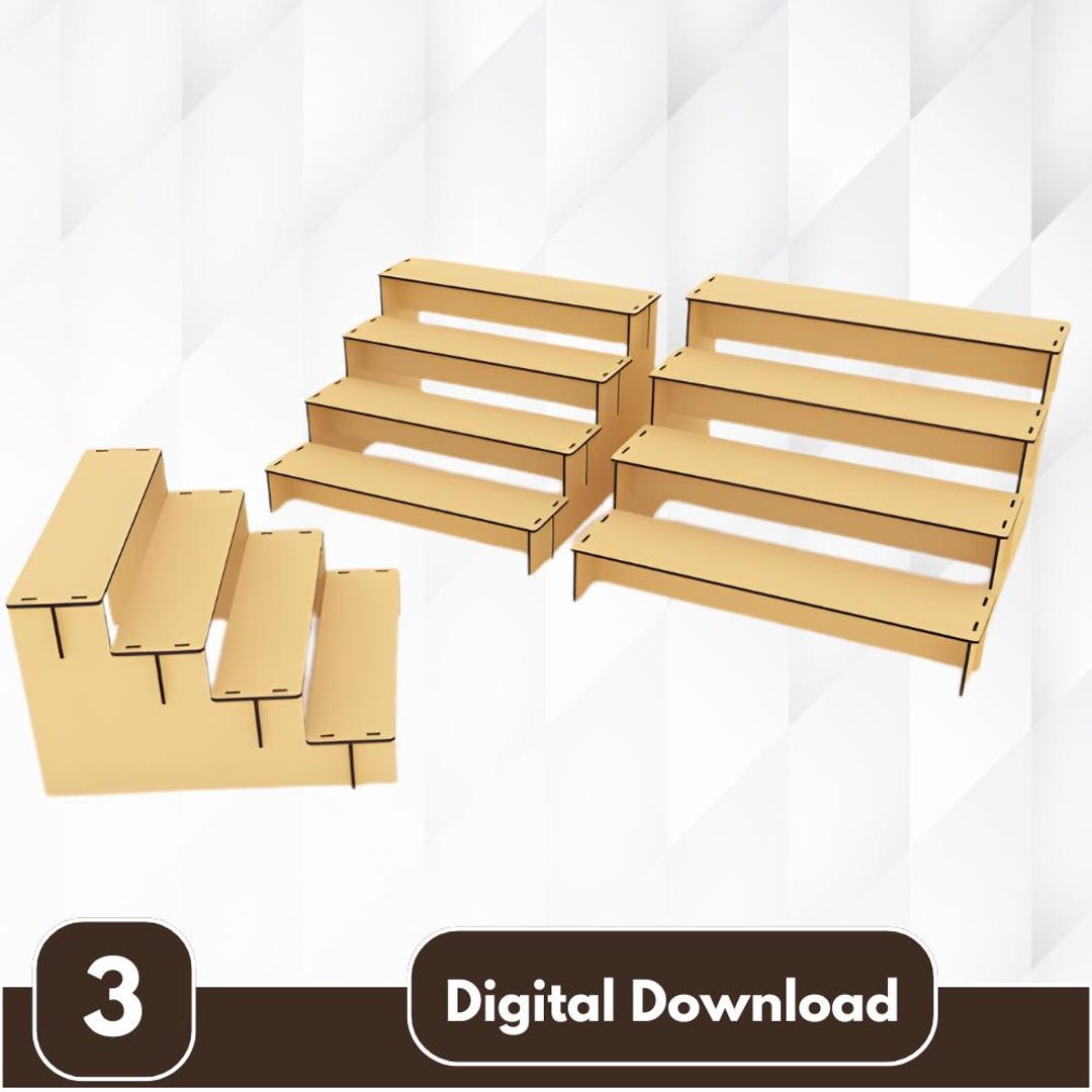 Wooden Display Risers Laser Cut Files | Tiered Shelf Stand SVG DXF ...