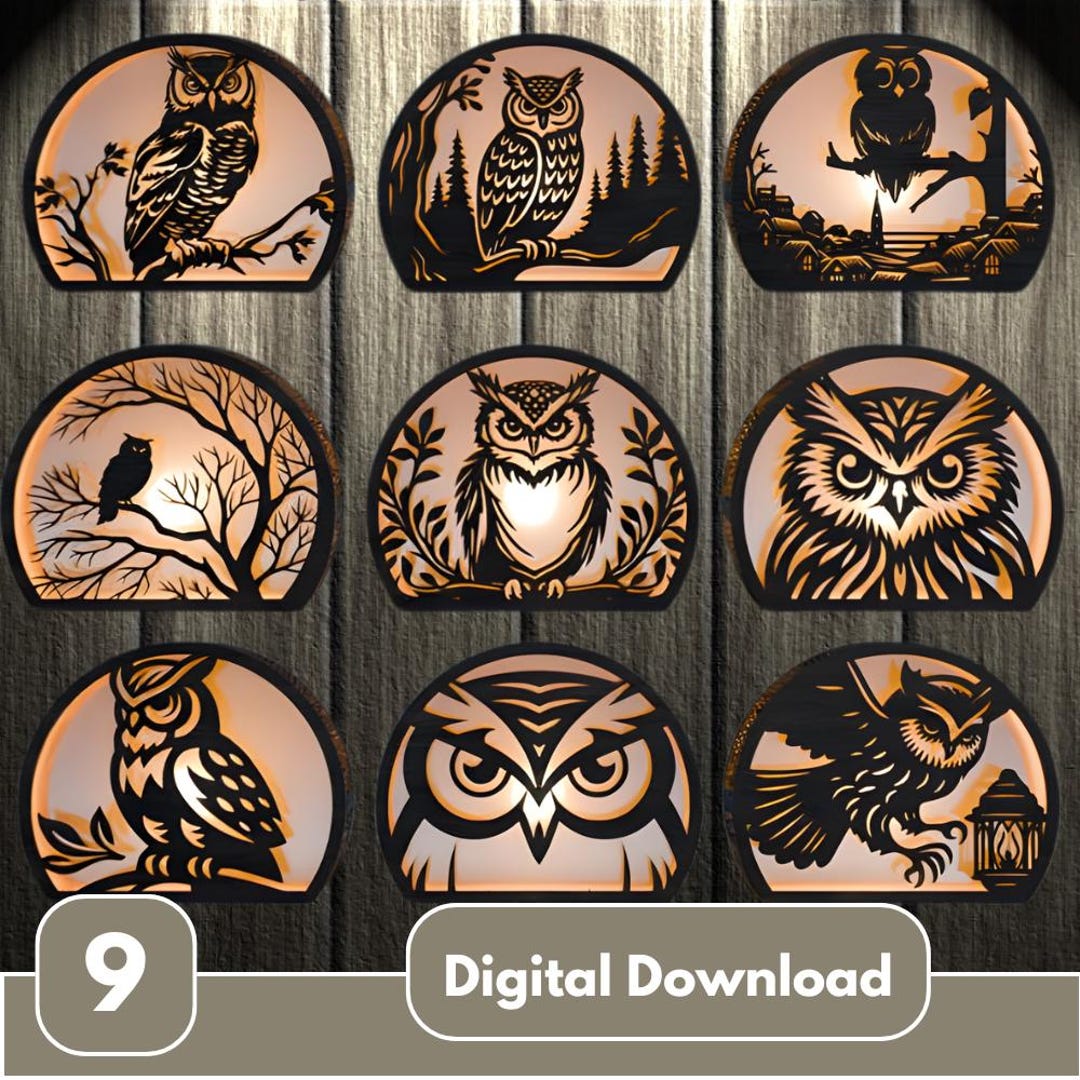 Owl Shadow Lantern SVG Bundle, 3D Layered Shadow Box Lantern, Wildlife ...