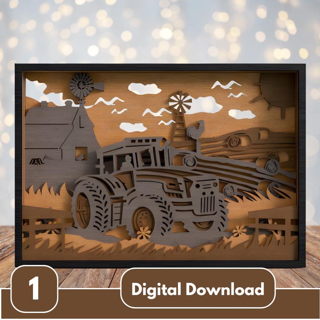 Farm Tractor Shadow Box SVG | Country Farmhouse Layered Wood Art ...