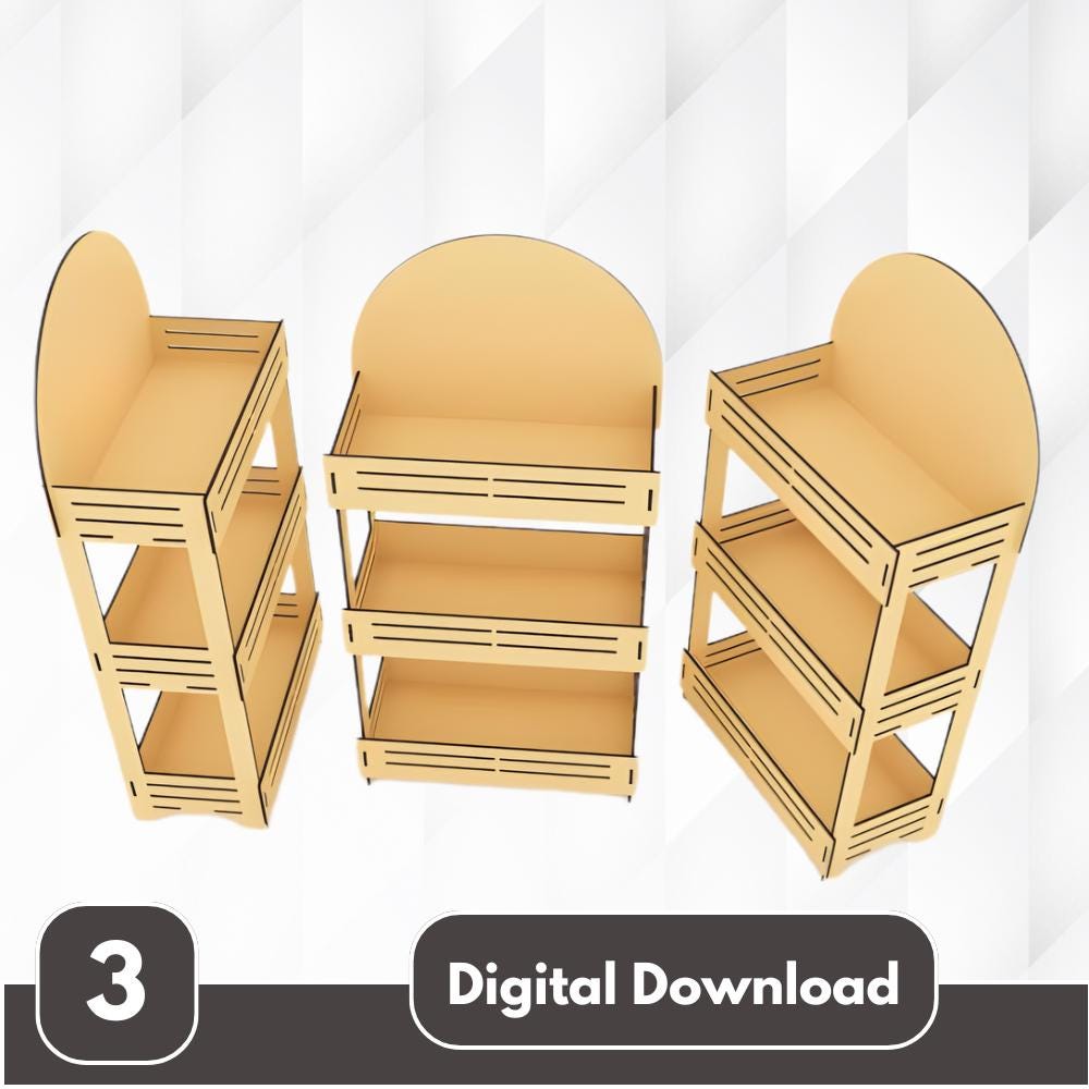 3 Tier Wooden Shelf SVG | Laser Cut Display Rack | Countertop Organizer ...