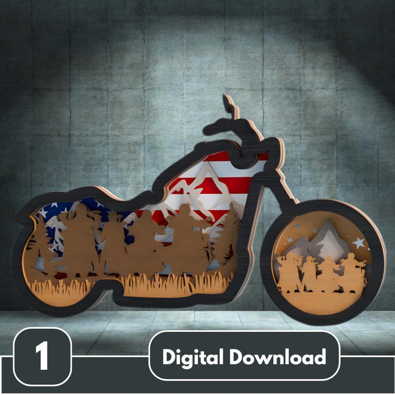 Motorcycle Shadow Box SVG, 3D Layered Biker Wall Art Cut File ...