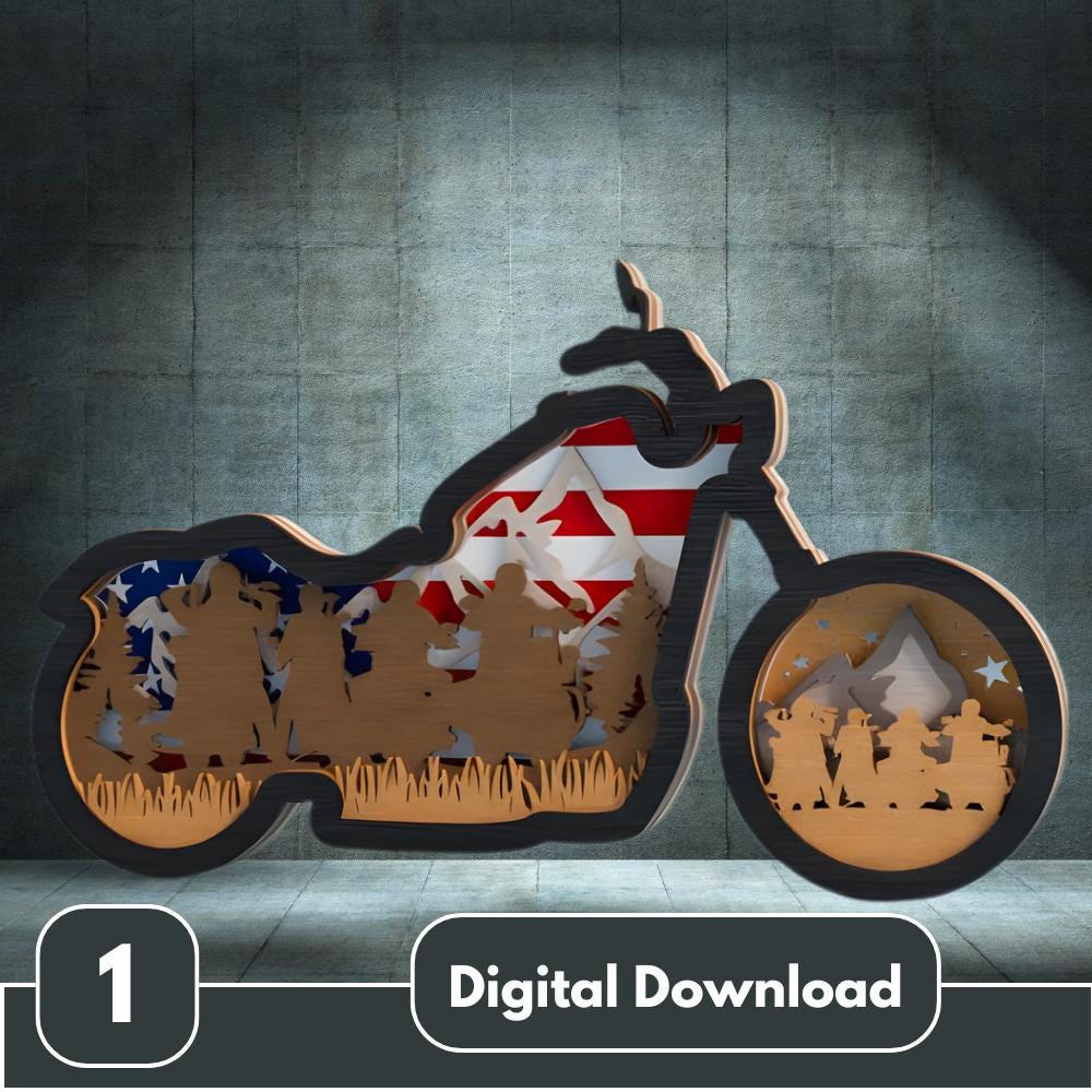 Motorcycle Shadow Box SVG, 3D Layered Biker Wall Art Cut File ...