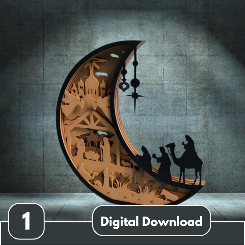 Nativity Crescent Moon Layered SVG | Christmas Lightbox Laser Cut File ...