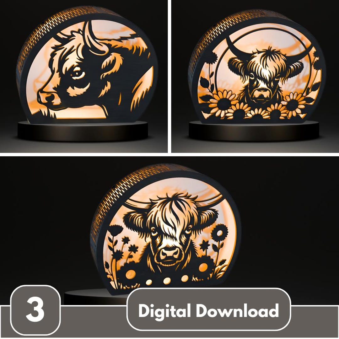 Highland Cow Lantern SVG Bundle | Farm Animal Shadow Lantern | Rustic ...