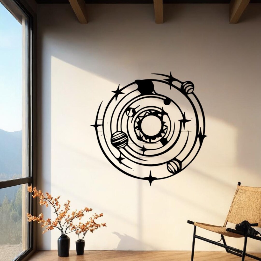 Solar System Metal Wall Art Decor, Black Celestial Planet Wall Hanging ...