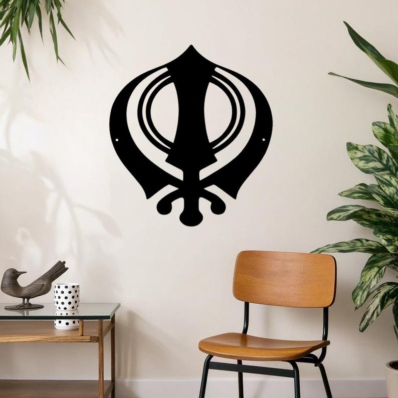 Sikh Khanda Metal Wall Art Decor, Black Iron Khanda Symbol for Gurdwara ...