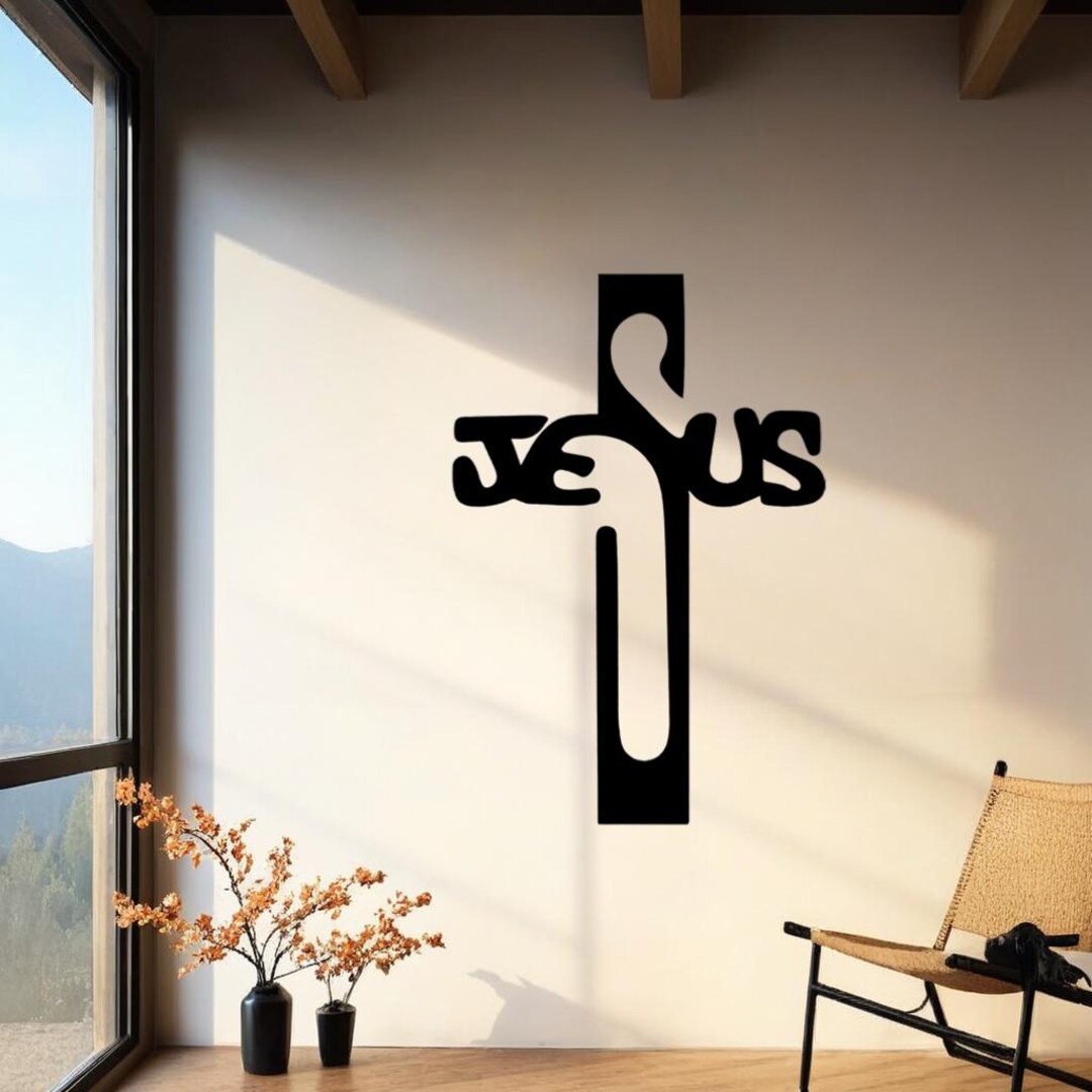 Minimalist Jesus Cross Metal Wall Art, Black Christian Wall Decor for ...