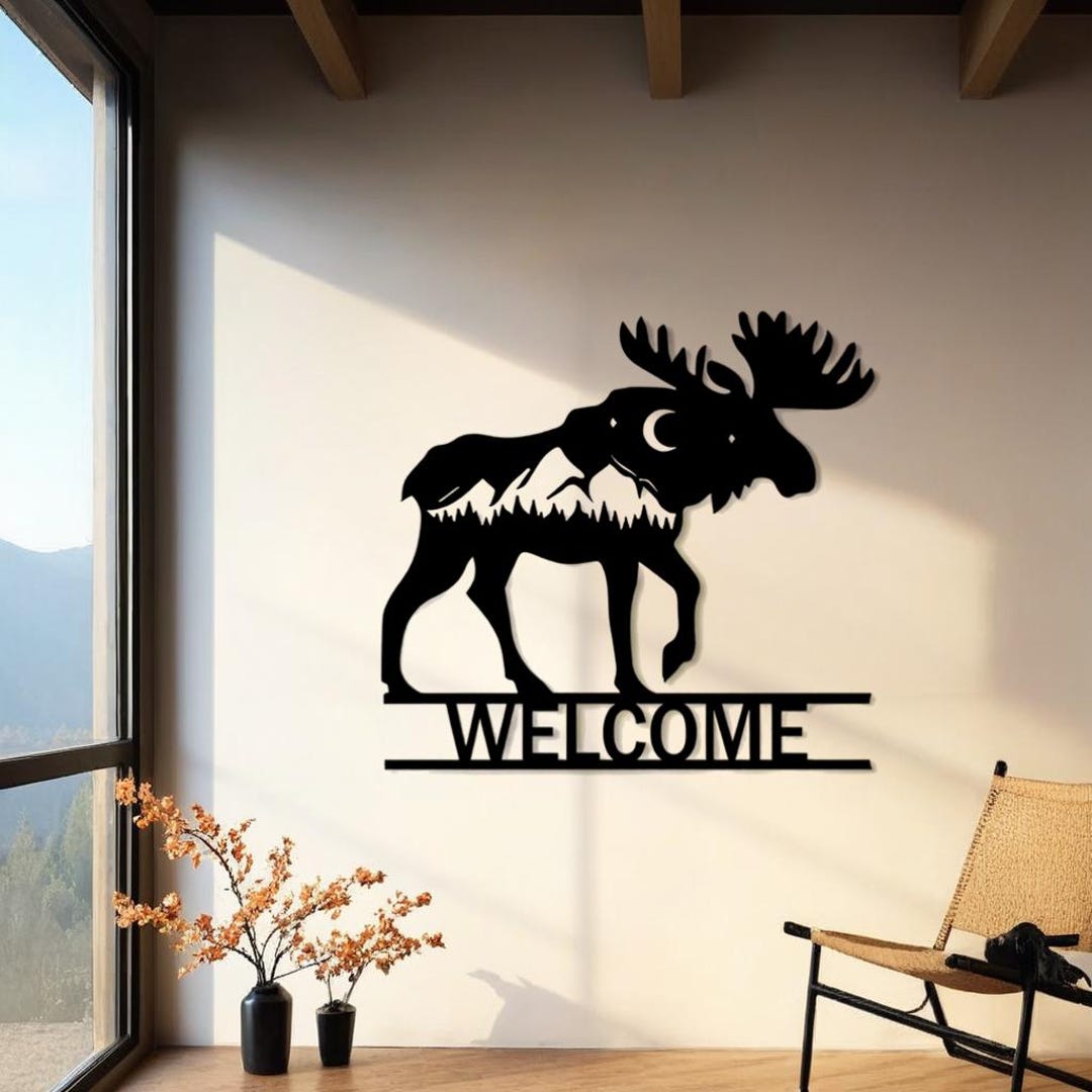Moose Welcome Metal Wall Art Sign, Rustic Cabin Lodge Decor, Mountain ...