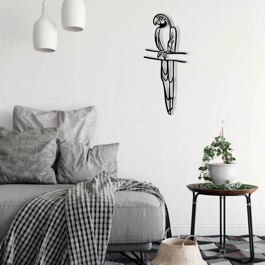 Metal Parrot Wall Decor, Minimalist Line Art Bird Sculpture for Modern ...