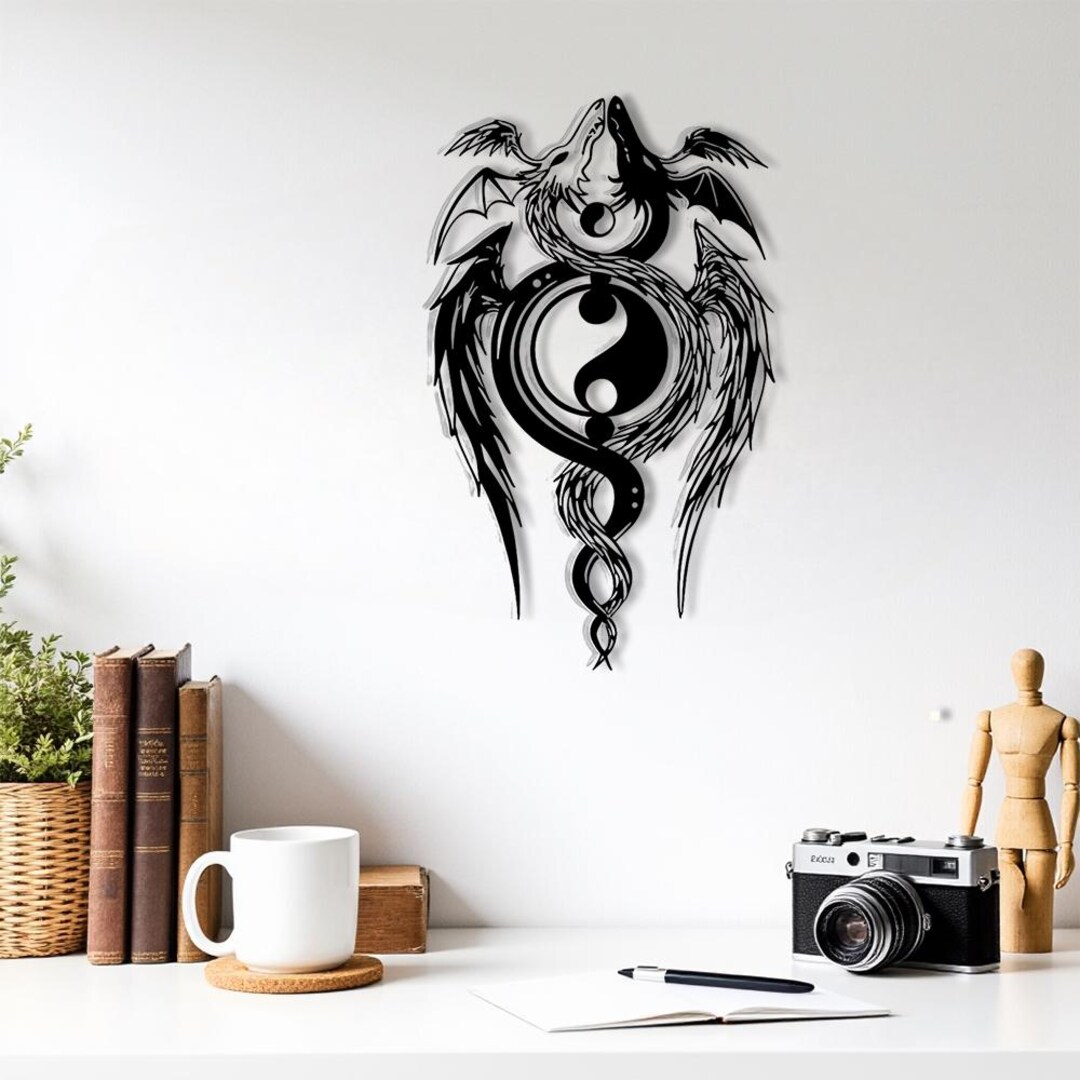 Dragon Yin Yang Metal Wall Art, Gothic Fantasy Wall Decor for Bedroom ...