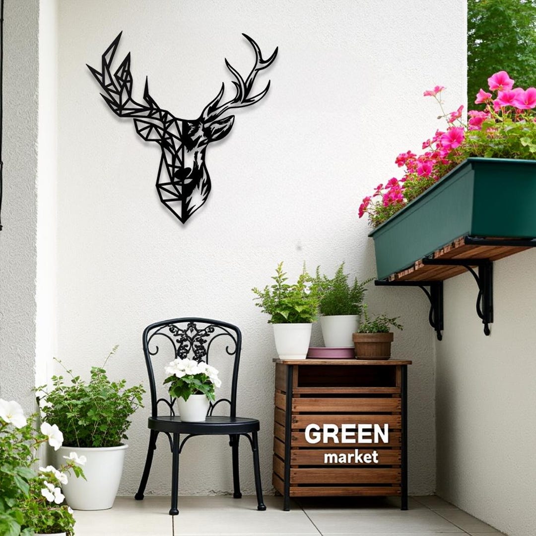 Geometric Deer Head Wall Art, Metal Stag Head Decor for Living Room ...