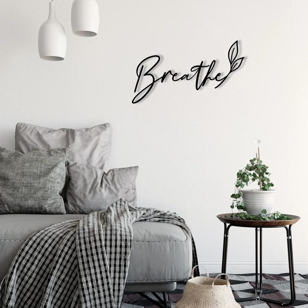Breathe Script Metal Wall Sign, Minimalist Inspirational Word Art, Calm ...