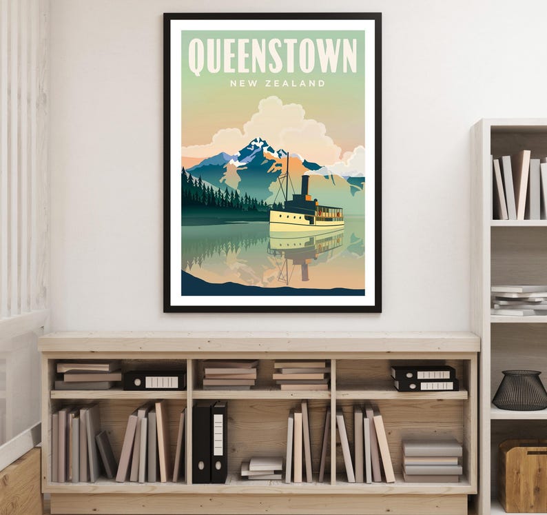 Queenstown New Zealand Art Deco Travel Poster: Vintage Canvas Print - Etsy