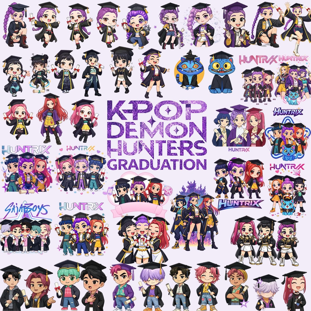 Kpop Demon Hunter Chibi Graduation PNG Bundle Clipart 300 DPI, Class of ...