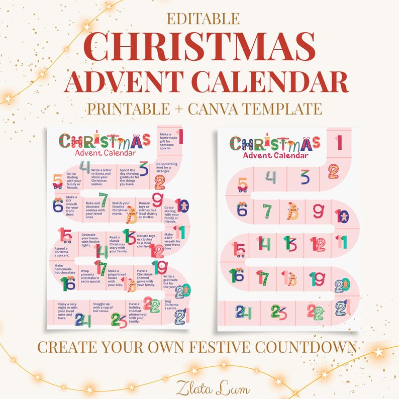 Christmas Advent Calendar Printable | Editable Canva Template | Family ...