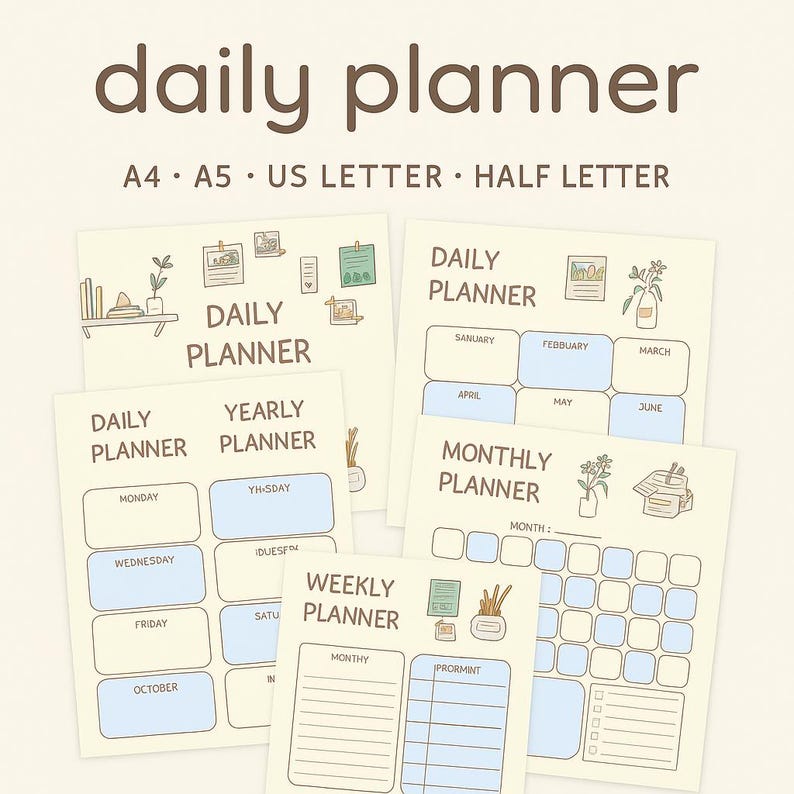 Printable Planner | Daily, Weekly, Monthly, Yearly Journal | Digital ...