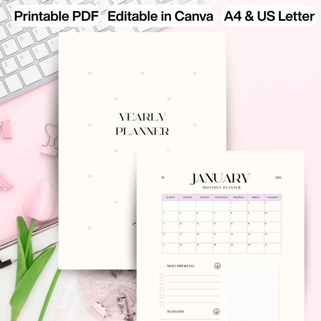 2026 Yearly Planner – Editable Canva Template (A4, US Letter) (digital ...