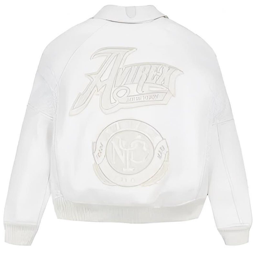 Avirex White Leather Varsity Jacket: Embroidered Streetwear Bomber - Etsy