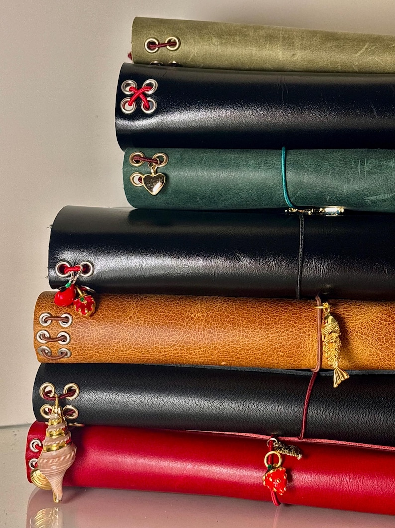 Personalized Leather Journal Cover, Refillable With Charms Bifold and ...