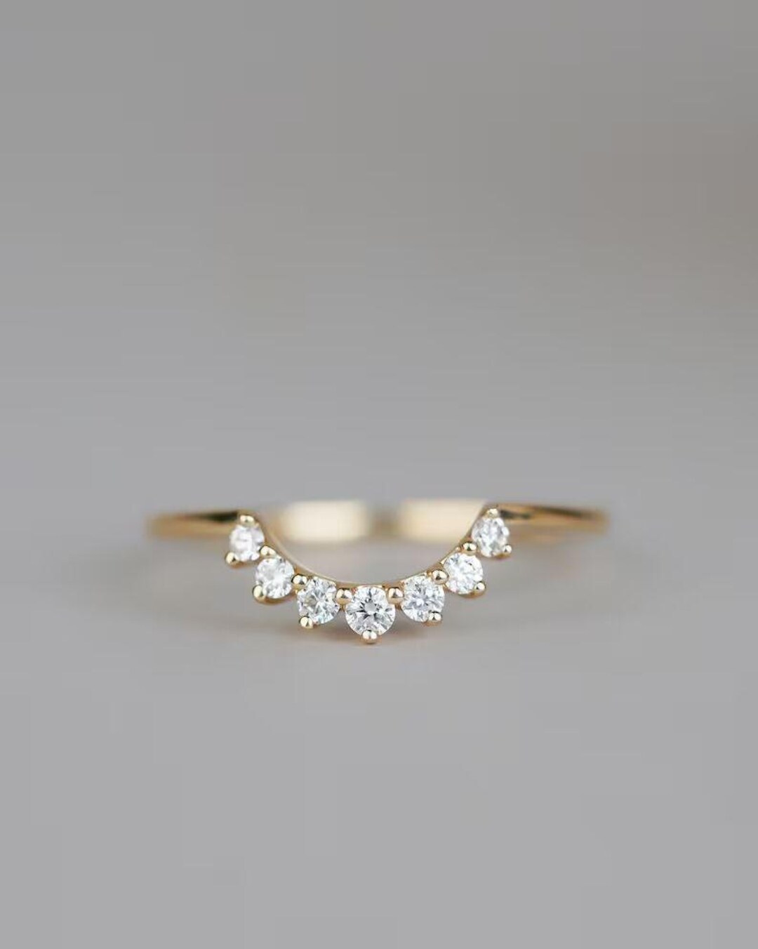 Lab Round Seven Stone Curved Tiara Wedding Band Contoured Couple ...