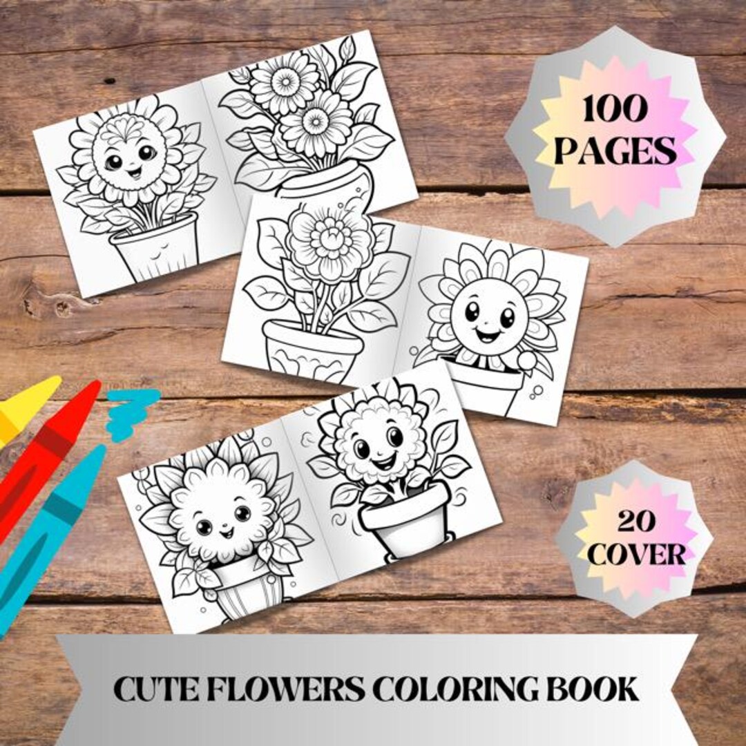 Cute Flowers Coloring Book for Kids, Adorable Flower Pot Characters ...