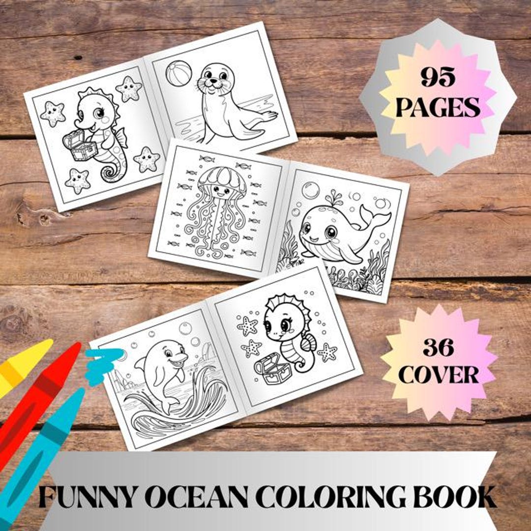 Funny Ocean Coloring Book, Cute Sea Animal Coloring Pages, Kids ...