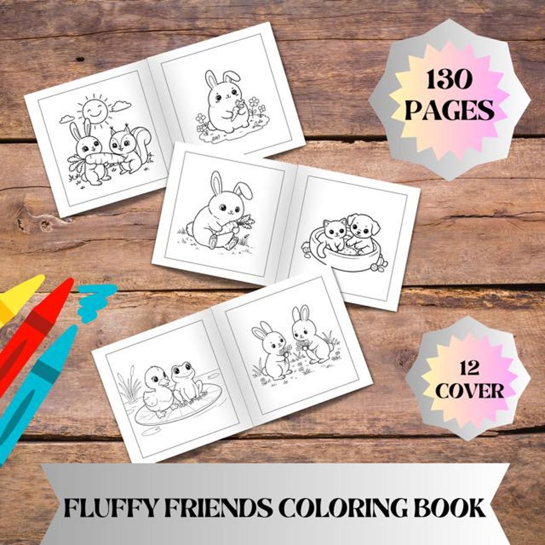 Fluffy Friends Coloring Book, Cute Animal Coloring Pages for Kids ...
