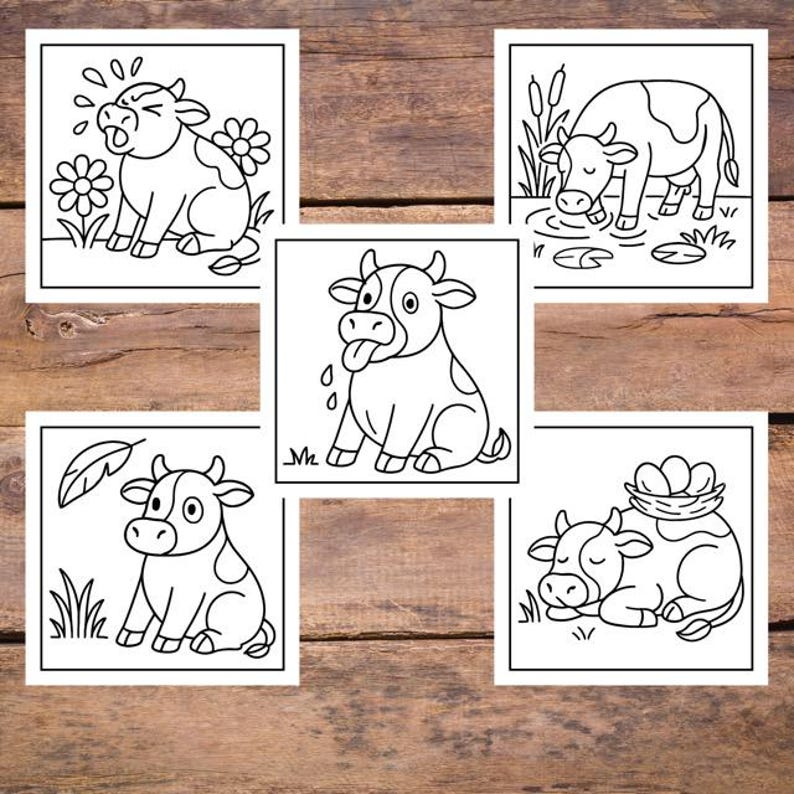 Cute Cows Coloring Book for Kids, 50 Pages Farm Animal Activity, 12 ...
