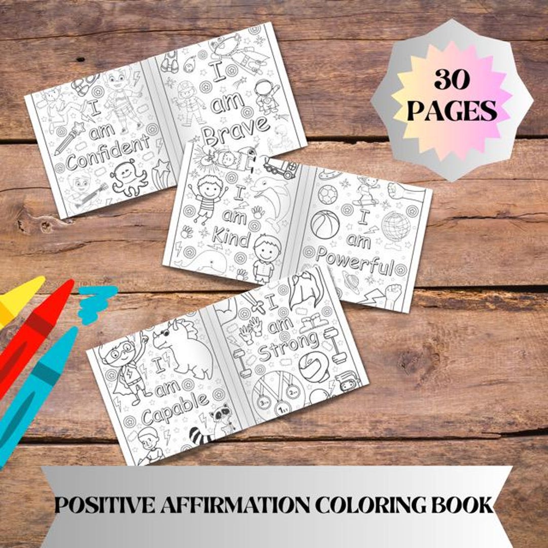 Positive Affirmation Coloring Pages for Kids, 30 JPG & PDF Sheets ...