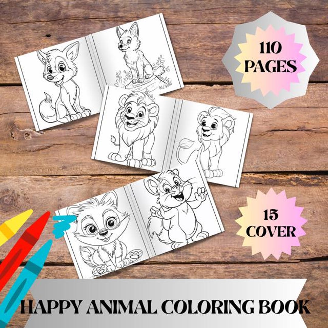 Happy Animal Coloring Book, Cute Baby Animals Coloring Pages, Fun ...