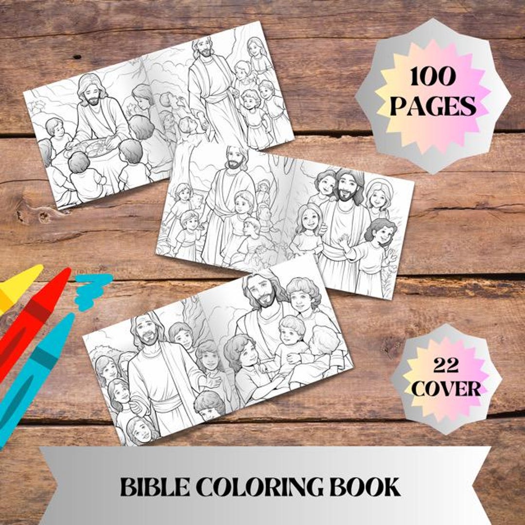 Bible Coloring Book for Kids, 100 Pages Christian Coloring, Printable ...