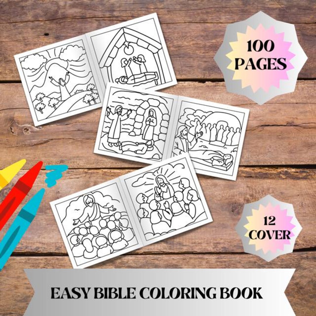 Easy Bible Coloring Book for Kids, 100 Pages Christian Coloring Bundle ...