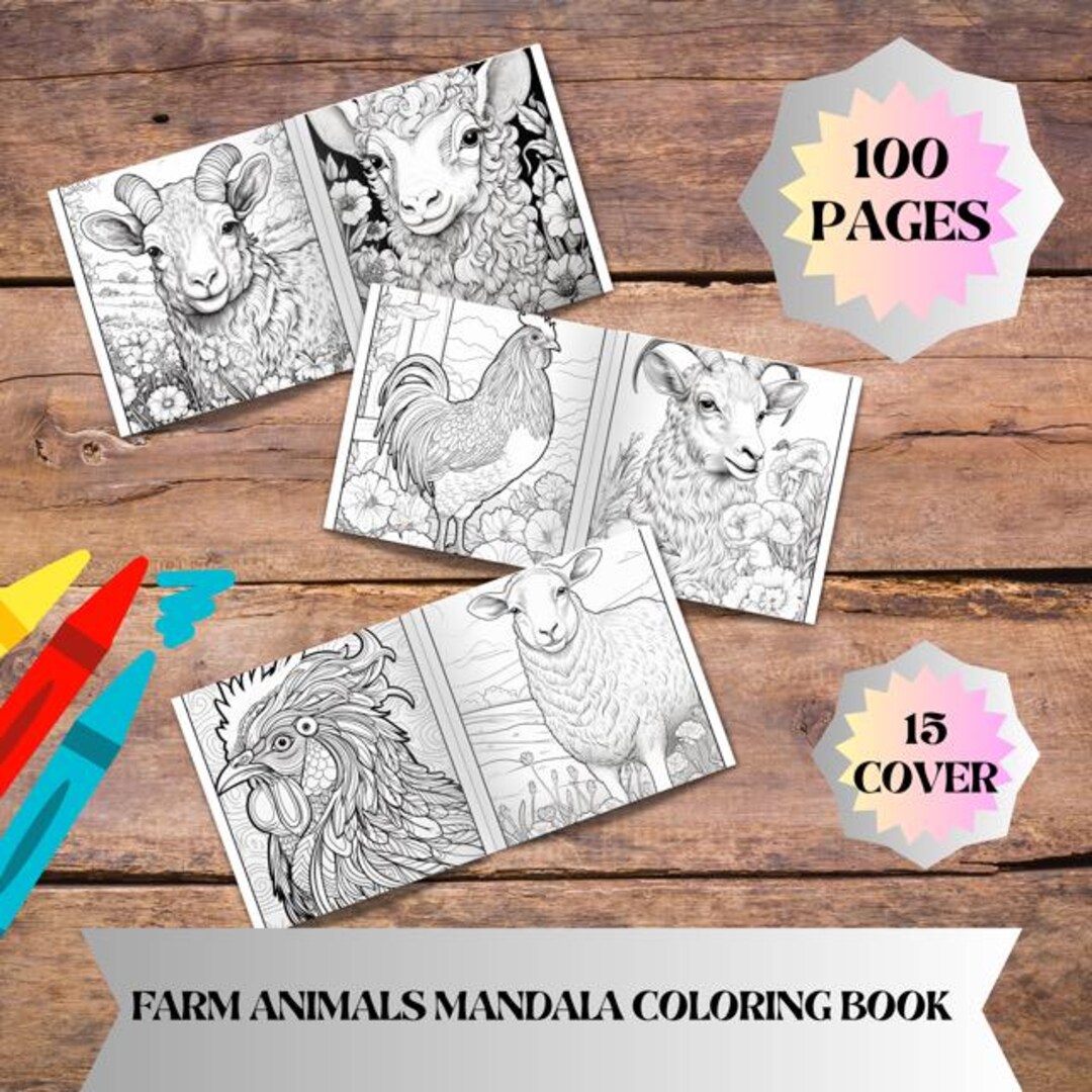Farm Animals Mandala Coloring Book for Adults and Kids 100 Pages ...