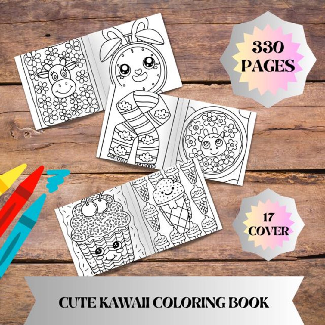 Cute Kawaii Coloring Book, 330 Pages, 17 Covers, Mega Bundle, Printable ...