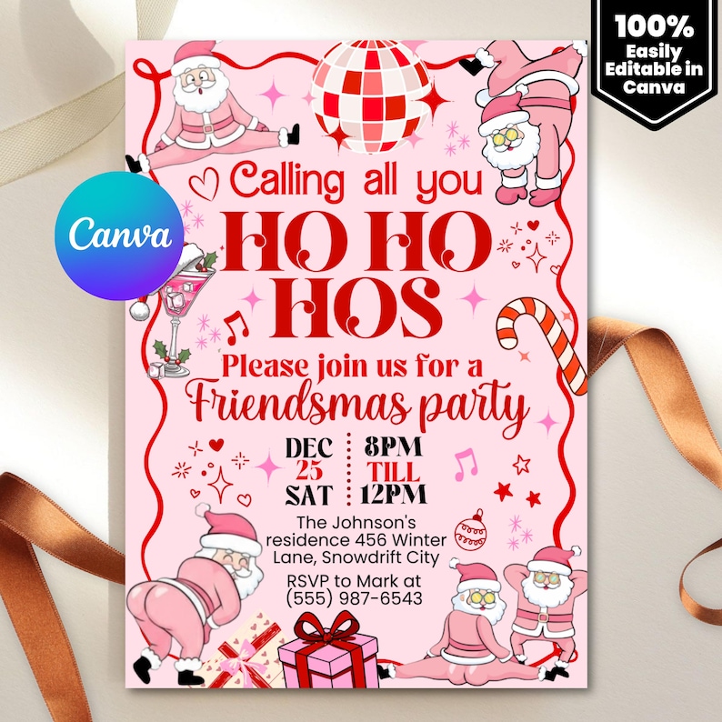 Friendsmas Funny Invitation, Christmas Funny Invitation, Ho Ho Hos ...
