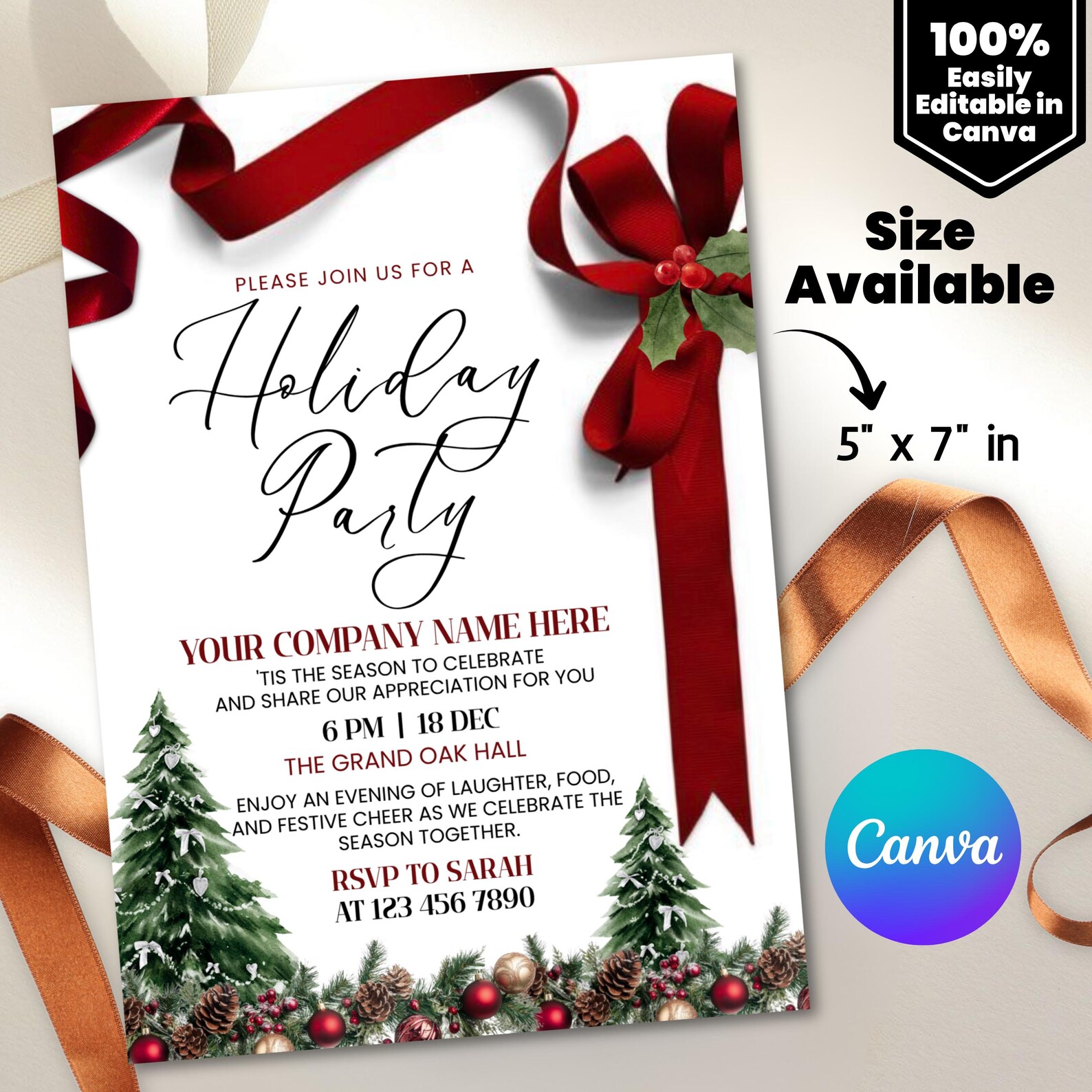 Work Holiday Party Invitation, Company Christmas Party, Editable Client ...