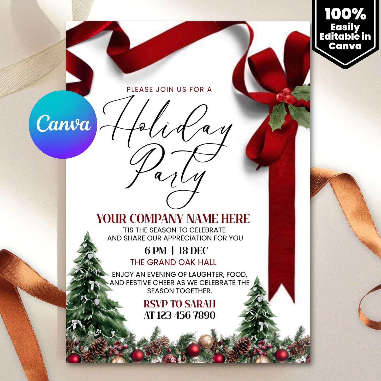 Work Holiday Party Invitation, Company Christmas Party, Editable Client ...