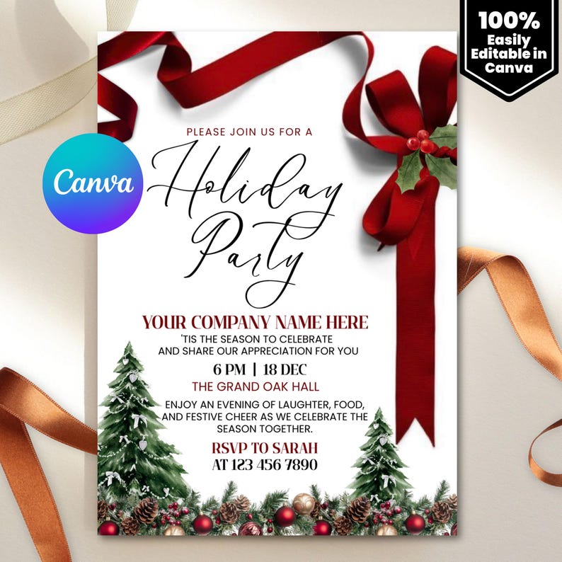 Work Holiday Party Invitation, Company Christmas Party, Editable Client ...