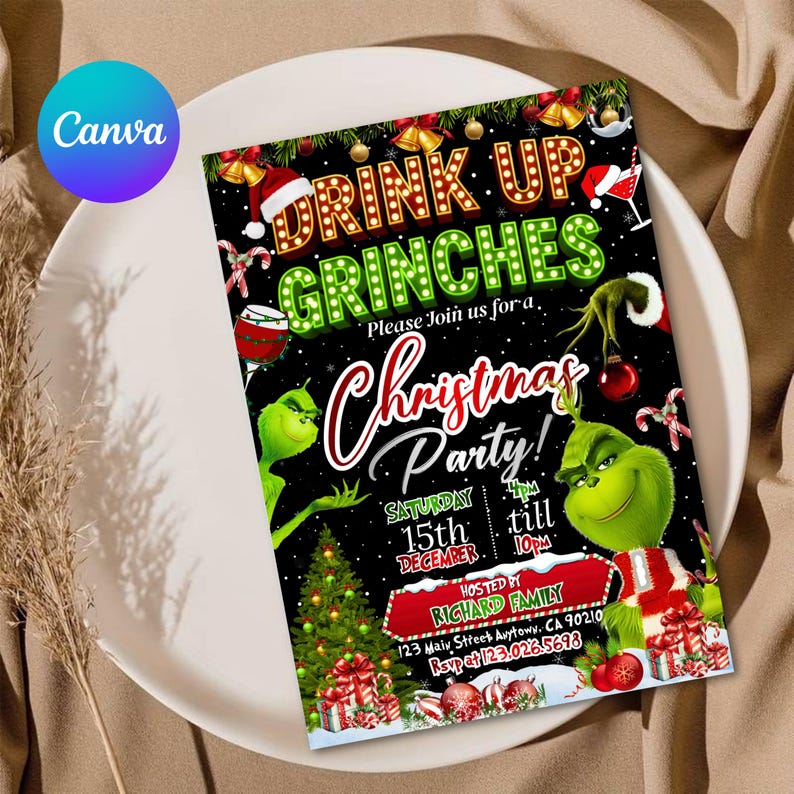 Drink up Grinch Invitation, Grinchmas Party Invite, Christmas Party ...