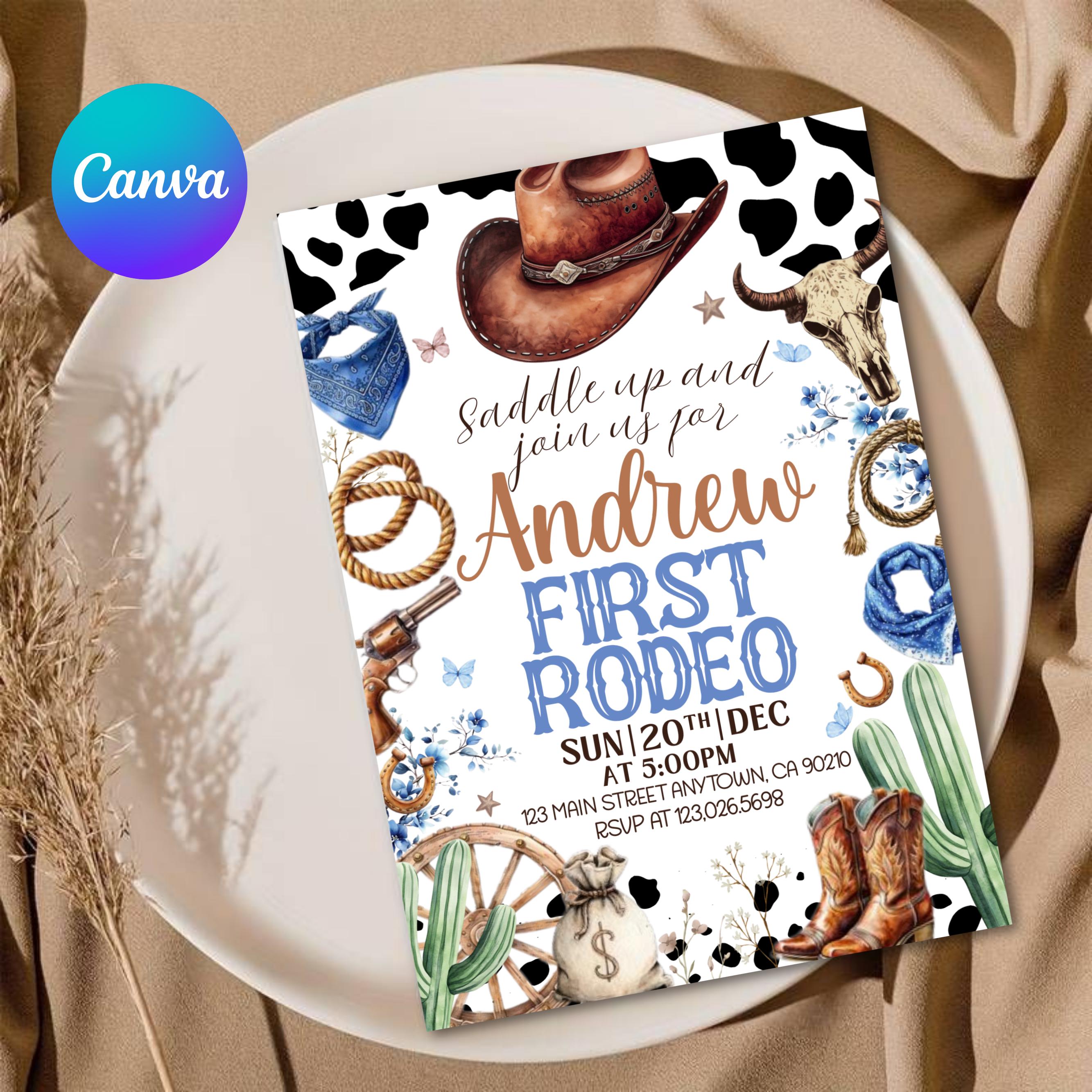 First Rodeo Invitation Template, Wild West Birthday Invite, Boy Cowboy ...
