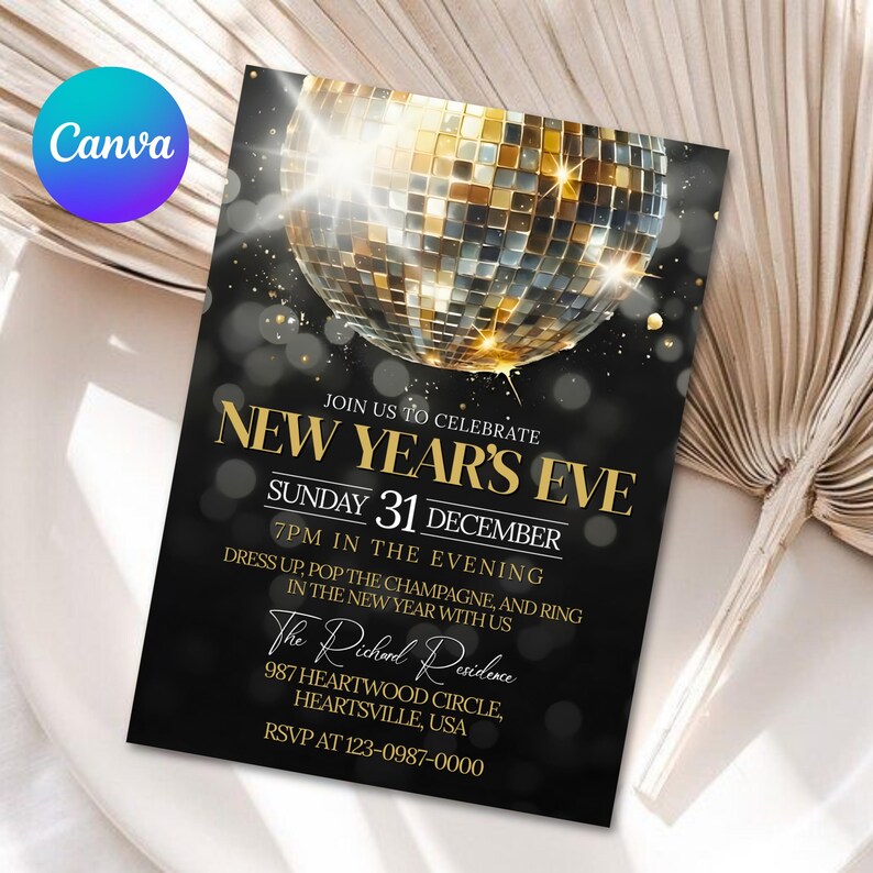 2026 New Year Party Invitation, Gold Balloon NYE Invite, New Year’s Eve ...