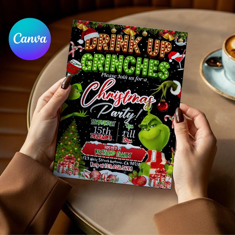 Drink up Grinch Invitation, Grinchmas Party Invite, Christmas Party ...