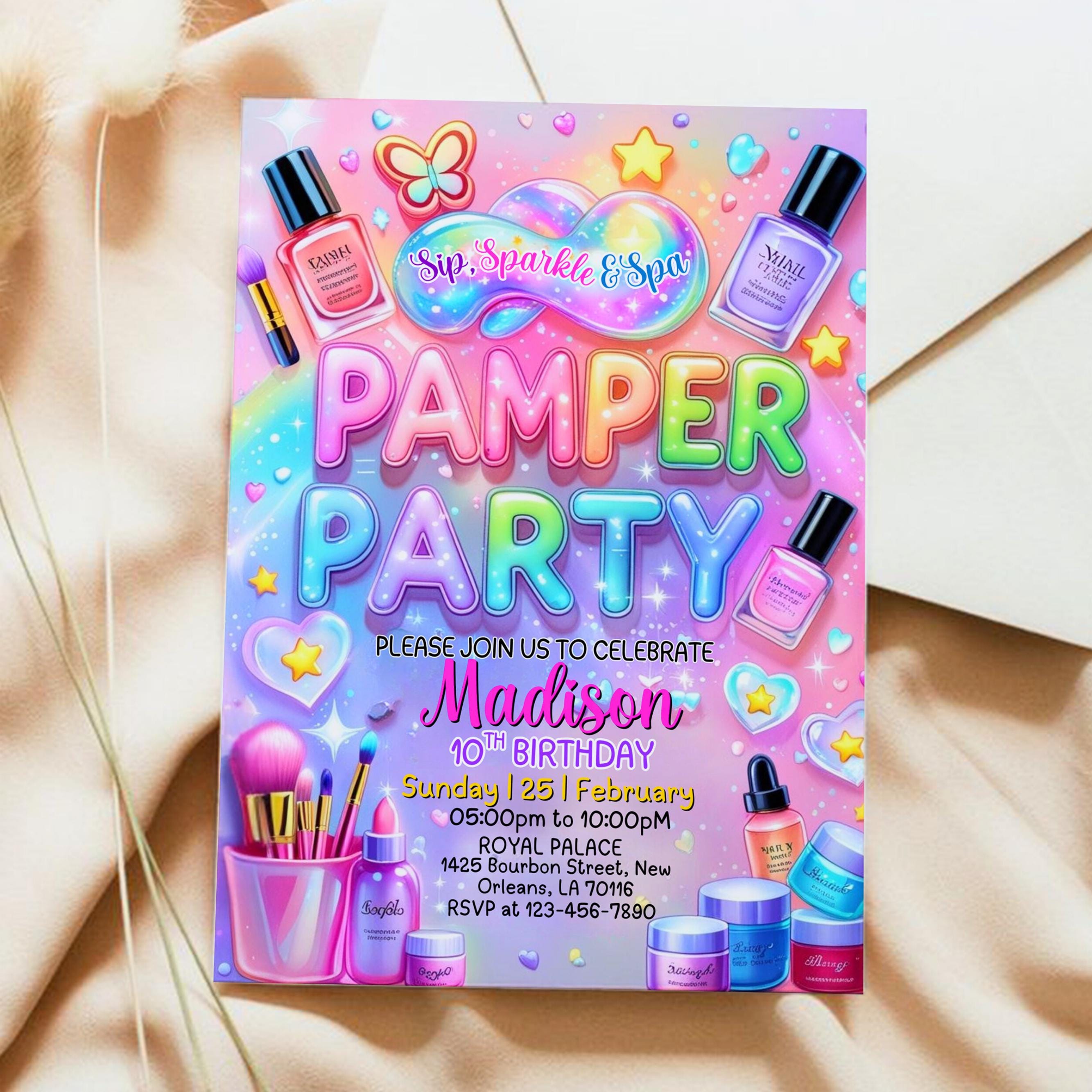 Pamper Party Birthday Invitation, Spa Sleepover Girls Invitation ...