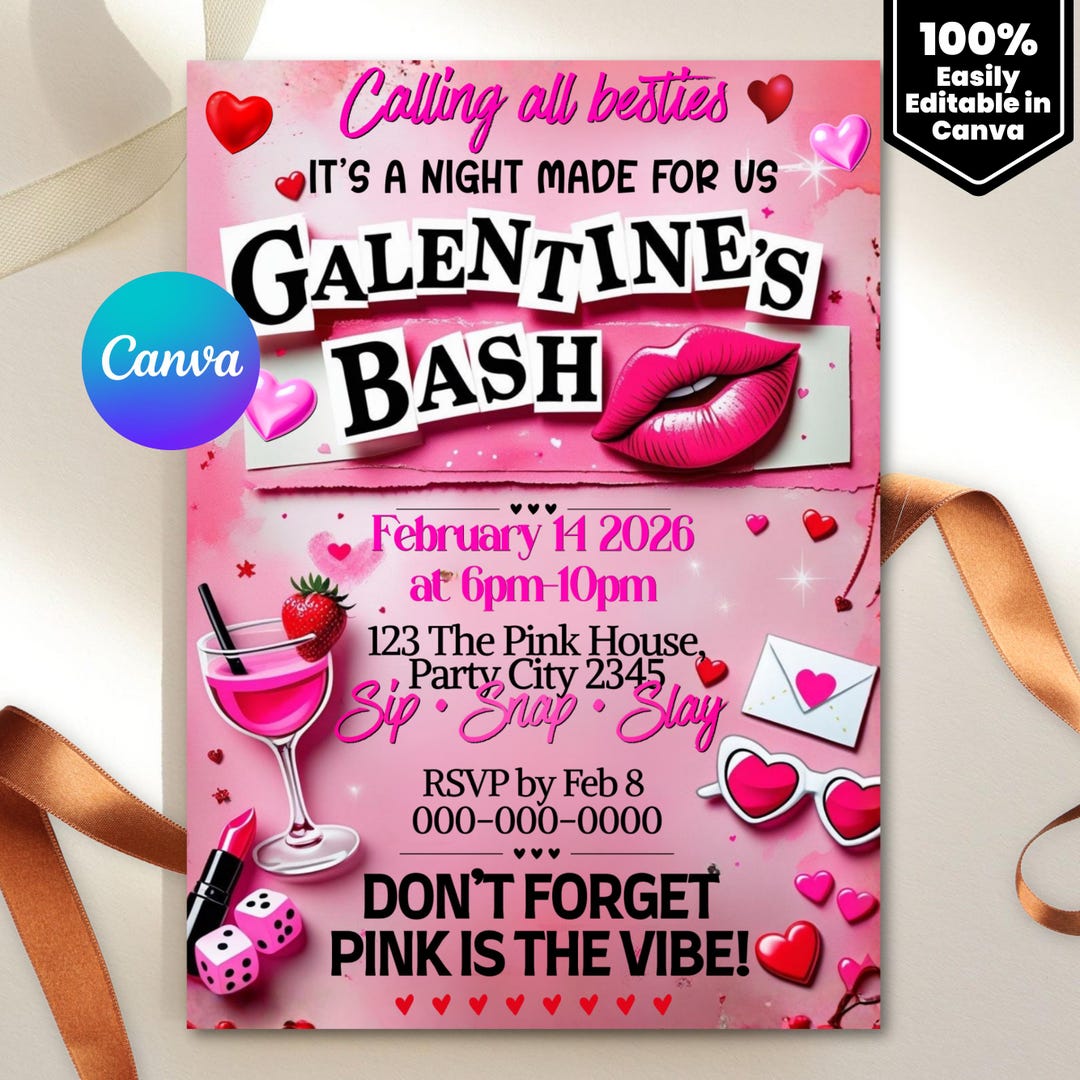 Editable Burn Book Galentine's Day Invite, Pink Girls Party Invitation ...