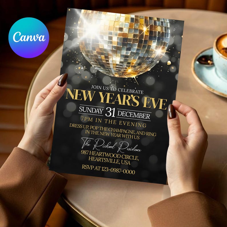 2026 New Year Party Invitation, Gold Balloon NYE Invite, New Year’s Eve ...