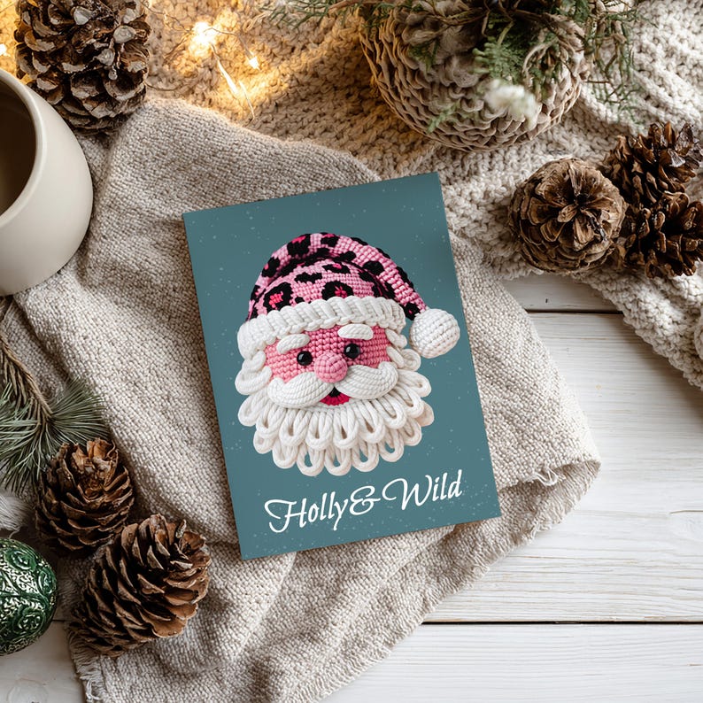 Santas Head in Leopard PNG |pink Boho Christmas Clipart | Textured ...
