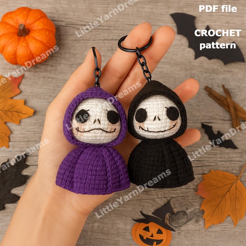 Grim Reaper Amigurumi Crochet Pattern: Halloween Skeleton Keychain (PDF ...