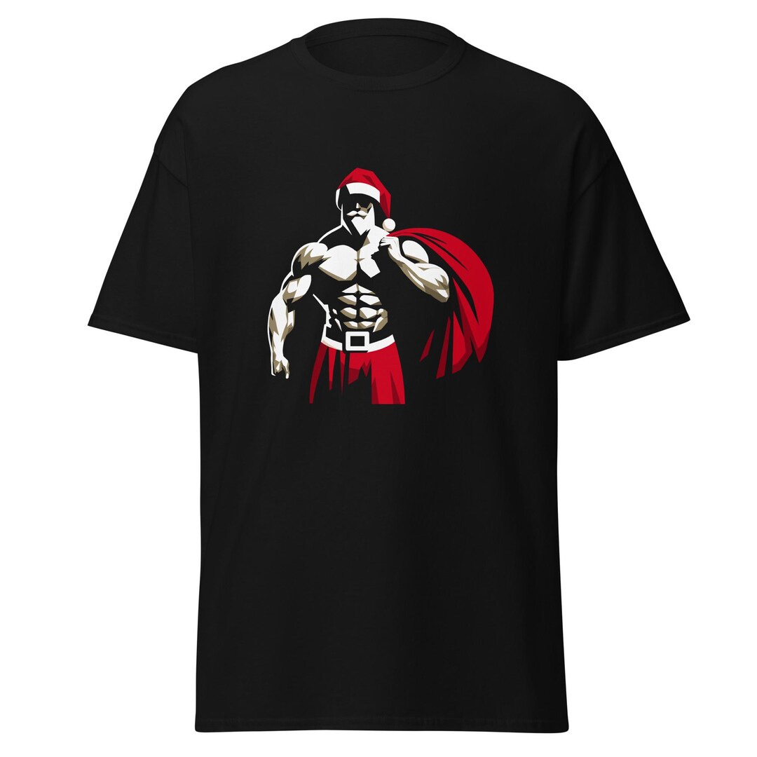 Strong Santa T-shirt, Muscular Santa Graphic Tee, Christmas Gym Shirt ...