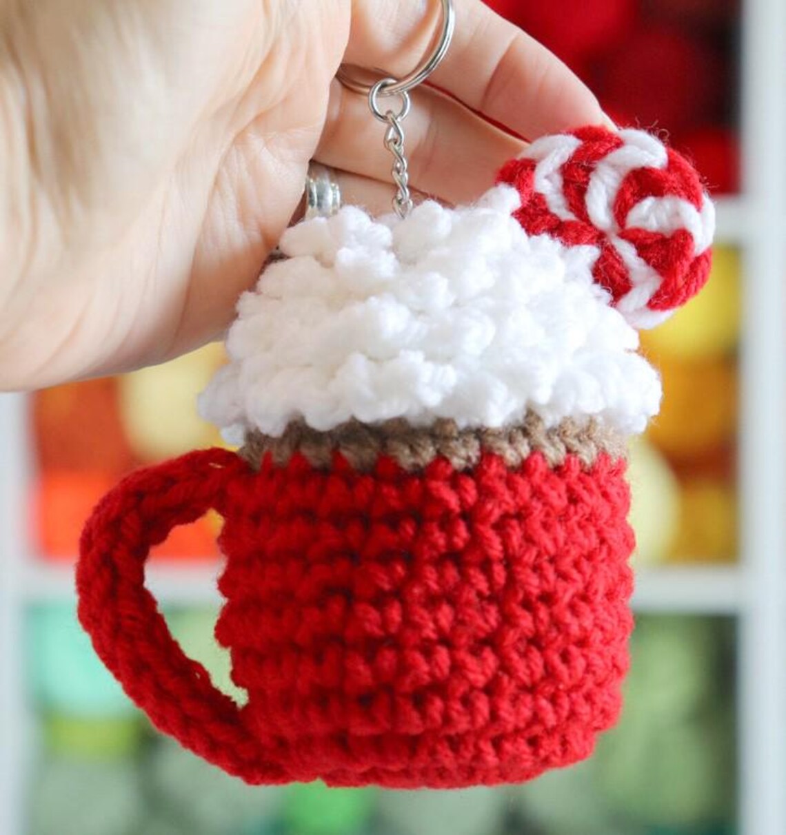 Peppermint Hot Cocoa Cup Crochet Keychain PDF Pattern – DIY Christmas ...